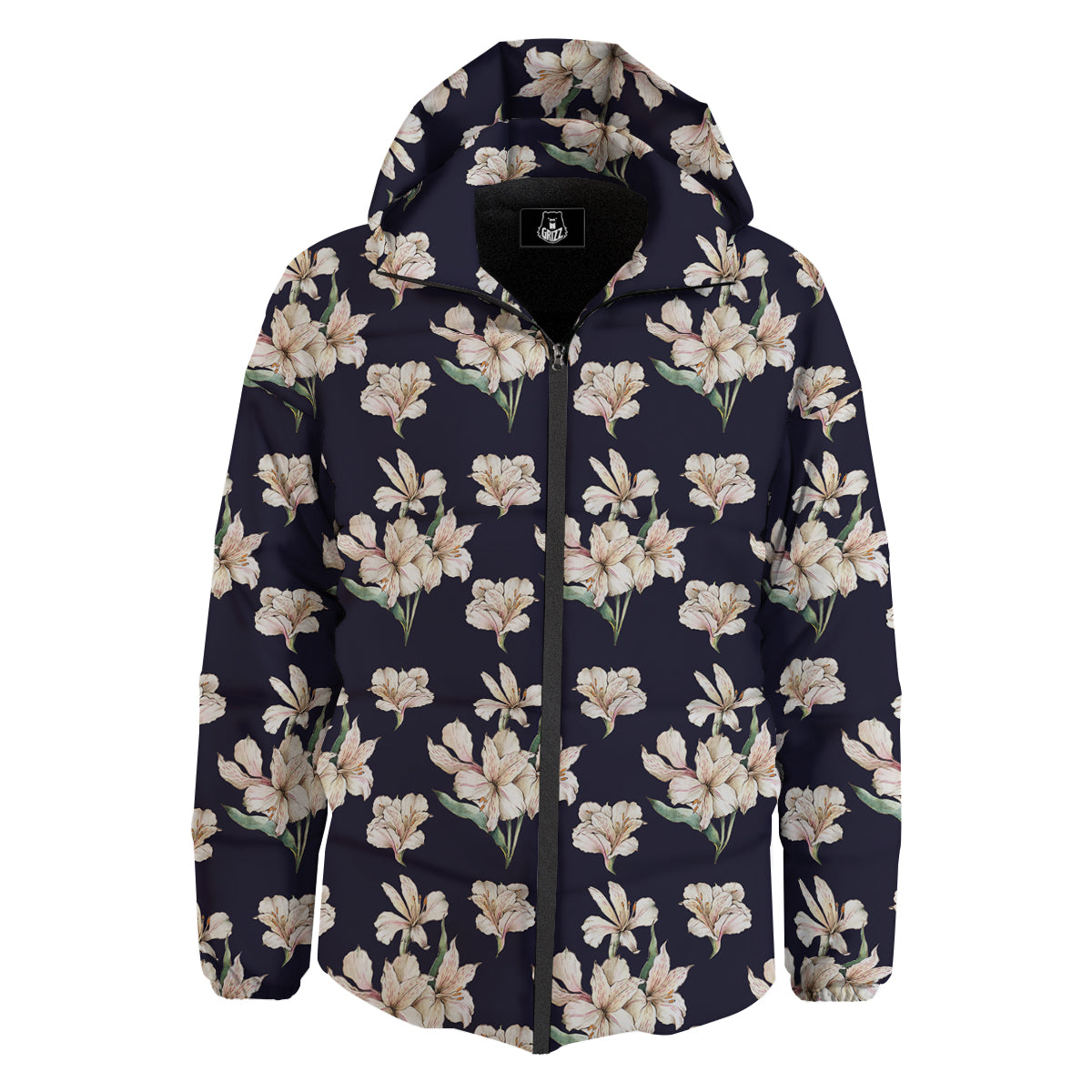 Alstroemeria Watercolor Print Pattern Down Jacket