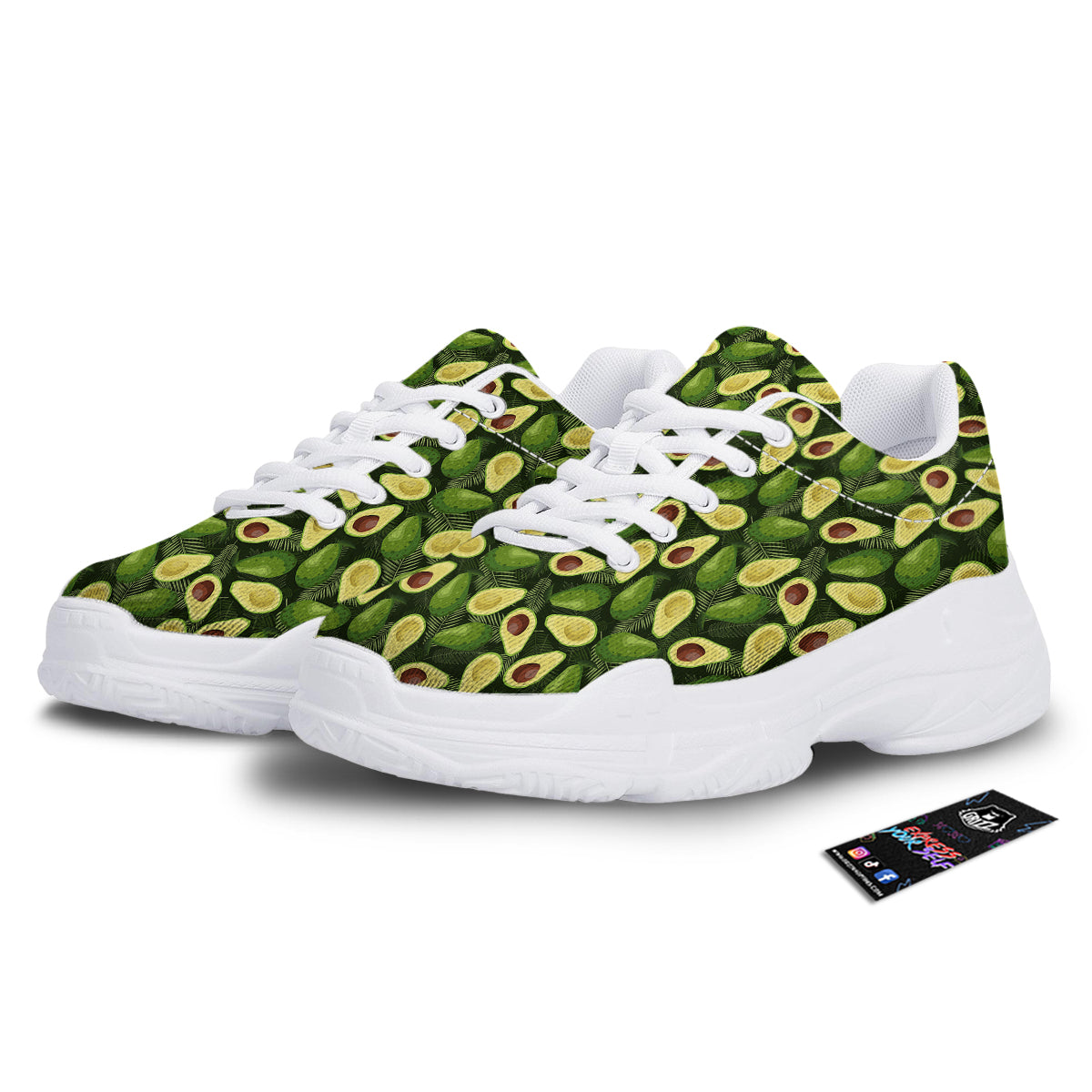 Avocado Half Cut Print Pattern White Chunky Shoes