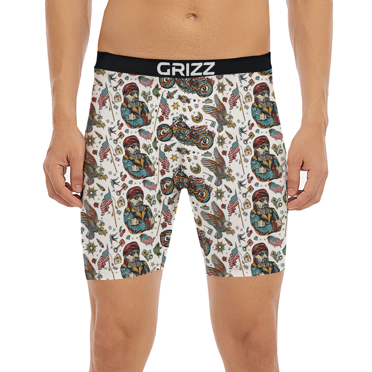 Bikers Old School Tattoo Print Pattern Boxer Briefs