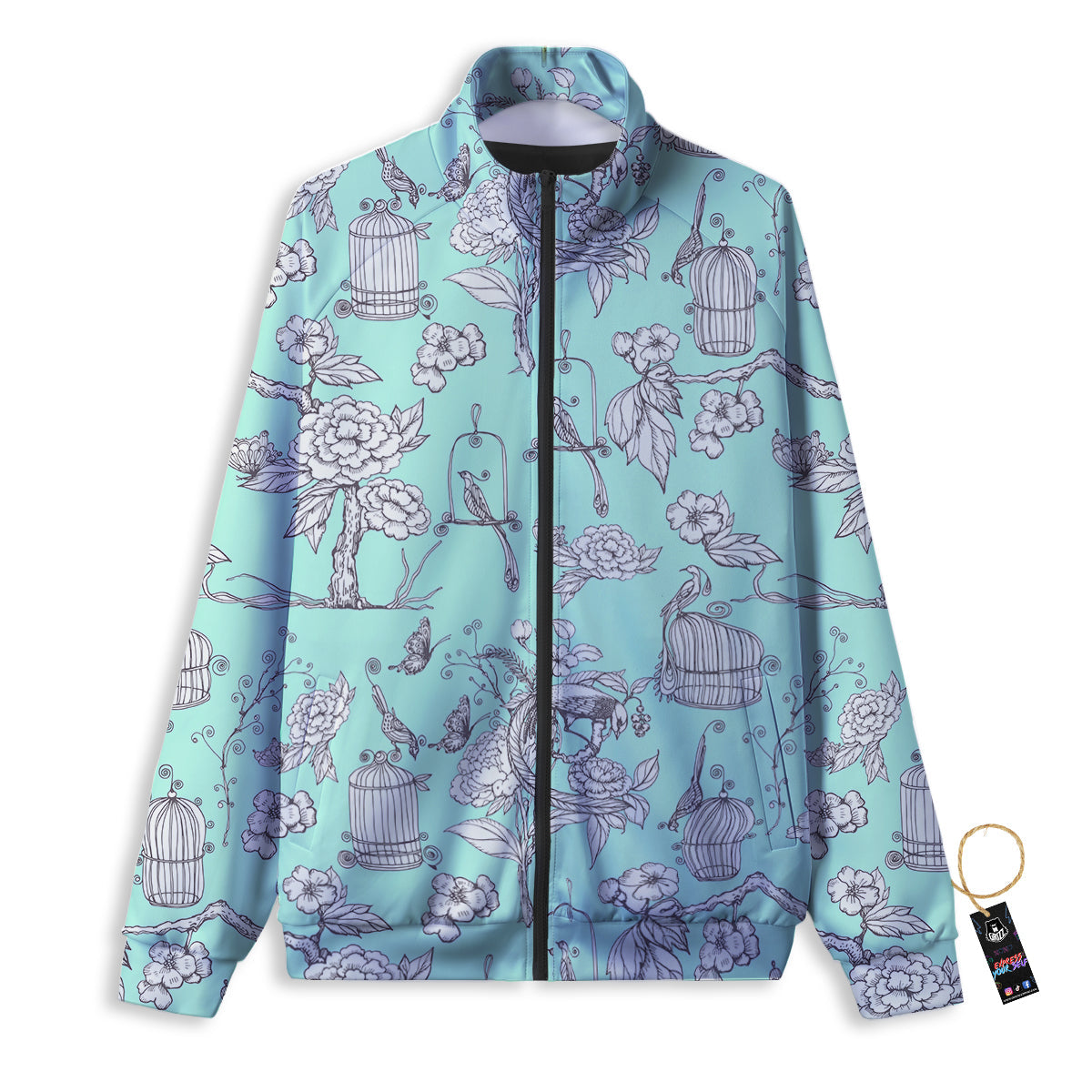 Blue Sky White Chinoiserie Print Pattern Track Jacket