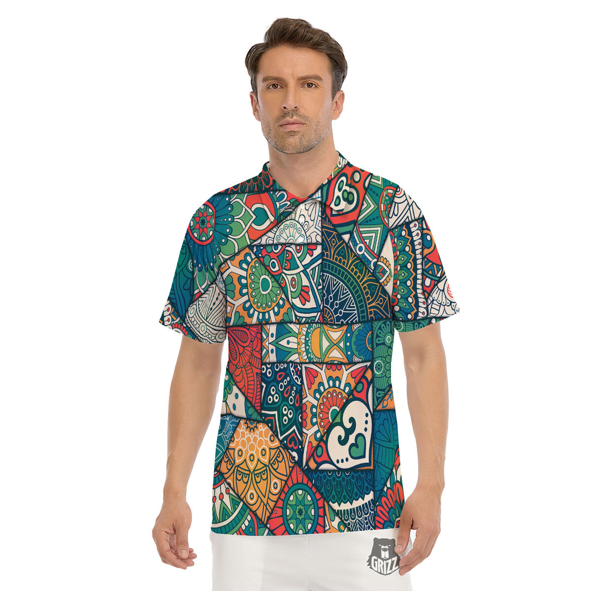 Bohemian Patchwork Mandala Print Pattern Men's Golf Shirts