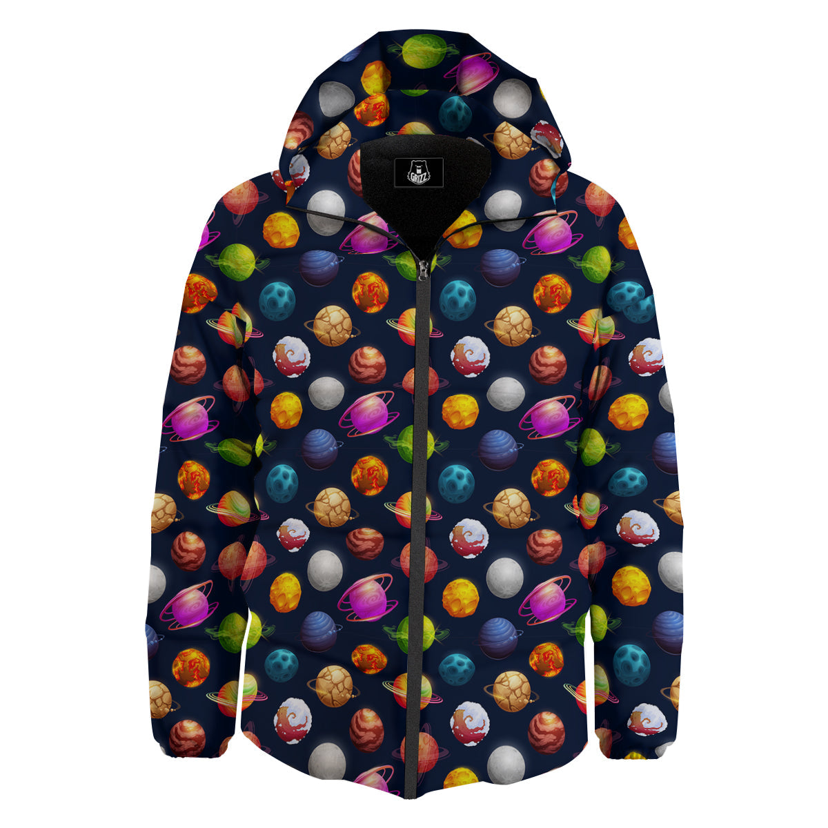 Cartoon Futuristic Planets Colorful Print Pattern Down Jacket