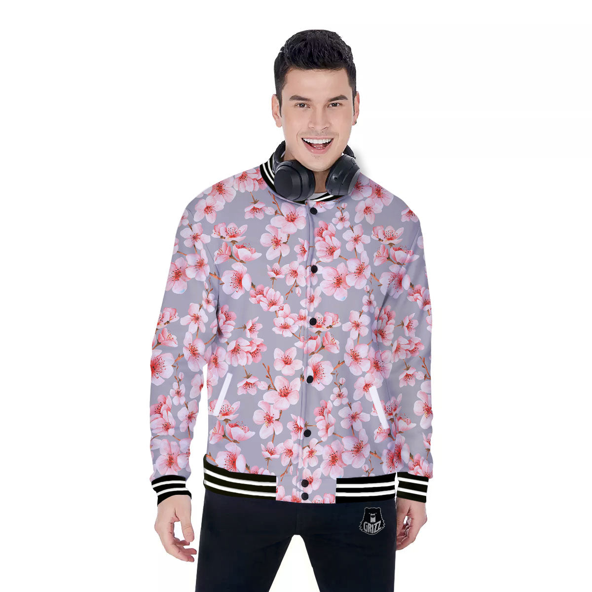 Cherry Blossom Japanese Print Pattern Baseball Jacket
