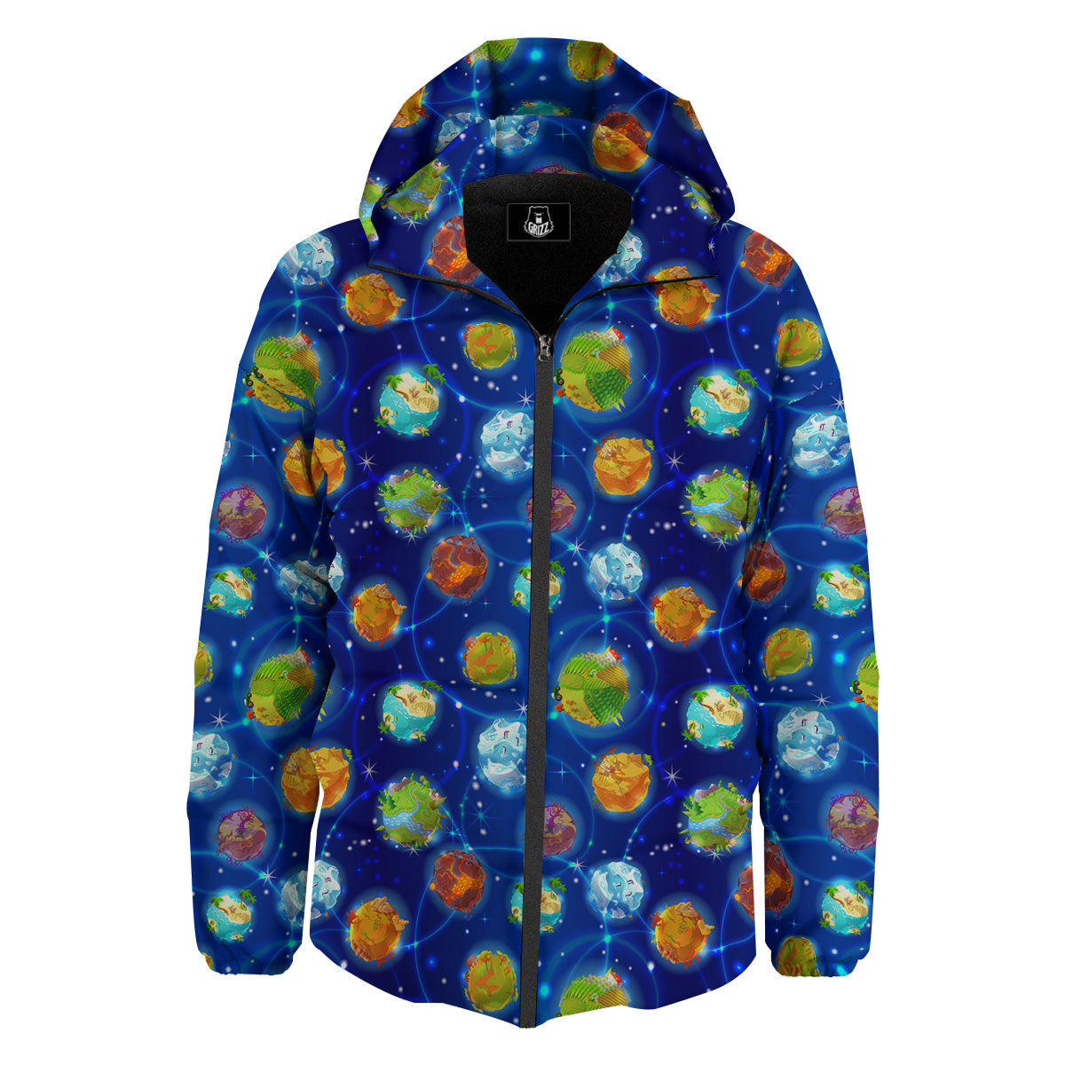 Cute Cartoon Planets Print Pattern Down Jacket