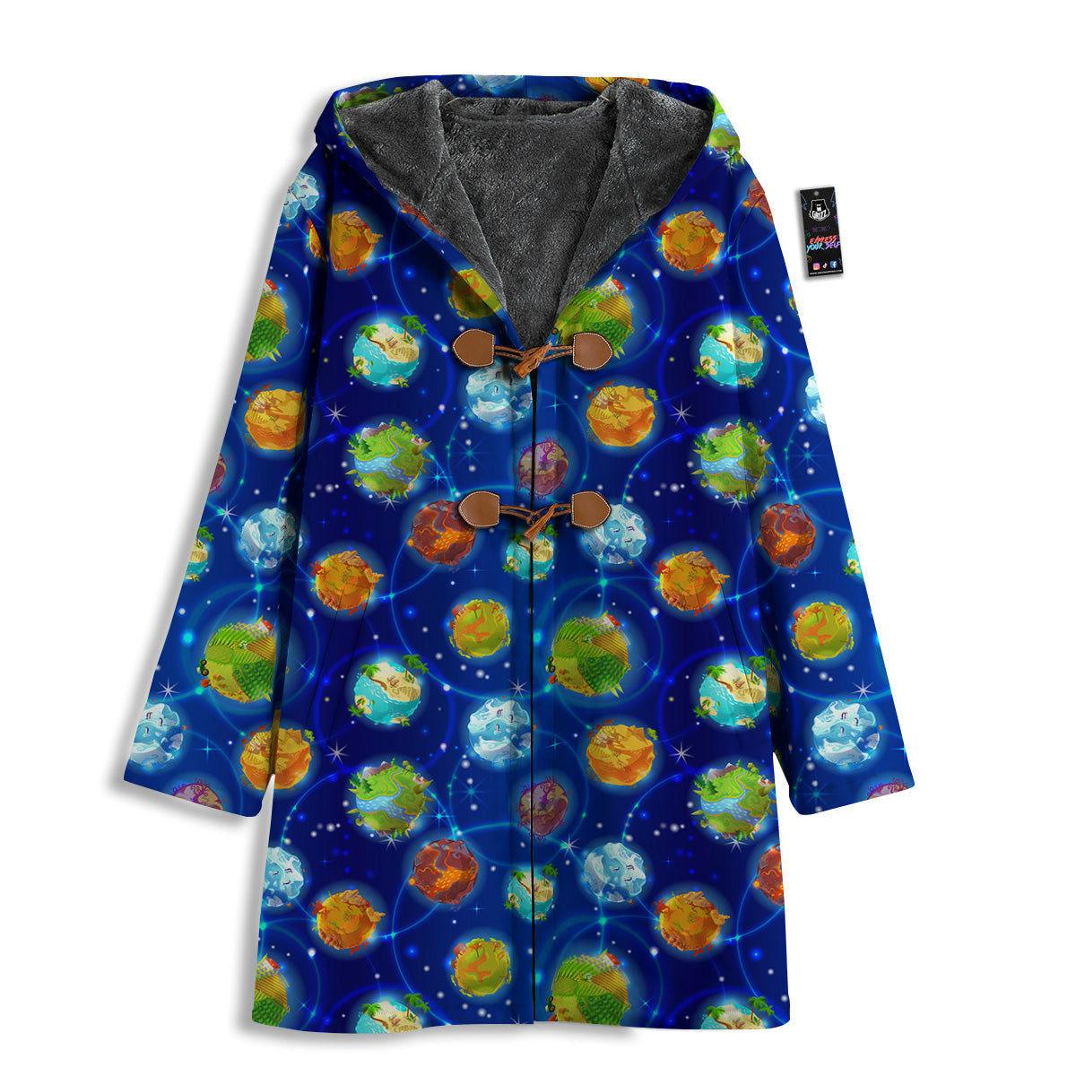 Cute Cartoon Planets Print Pattern Men's Windbreaker Jacket