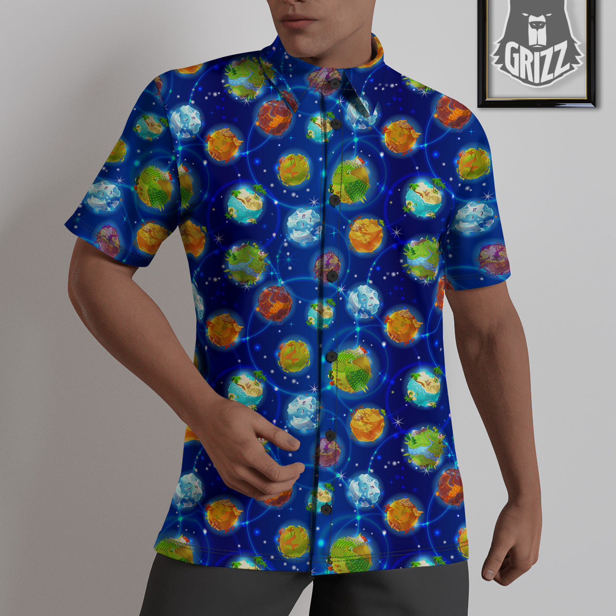 Cute Cartoon Planets Print Pattern Untucked Shirts