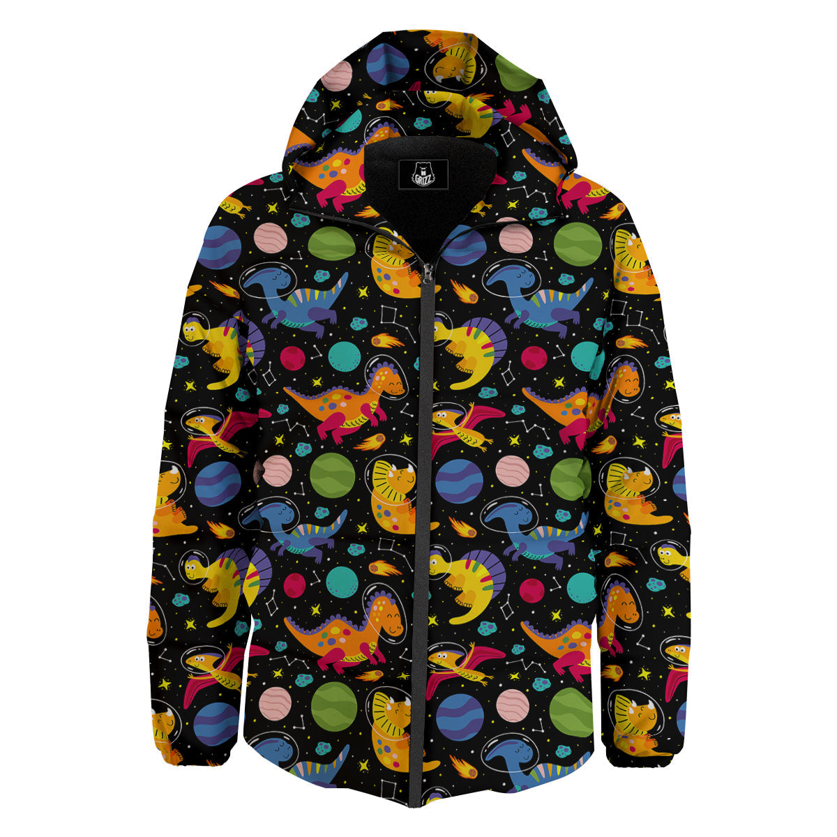 Cute Dinosaurs In Space Print Pattern Down Jacket