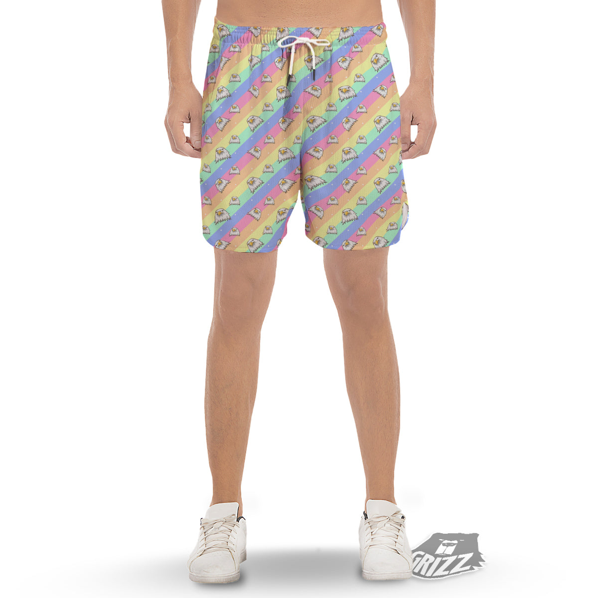 Cute Eagle Rainbow Print Pattern Men's Gym Shorts