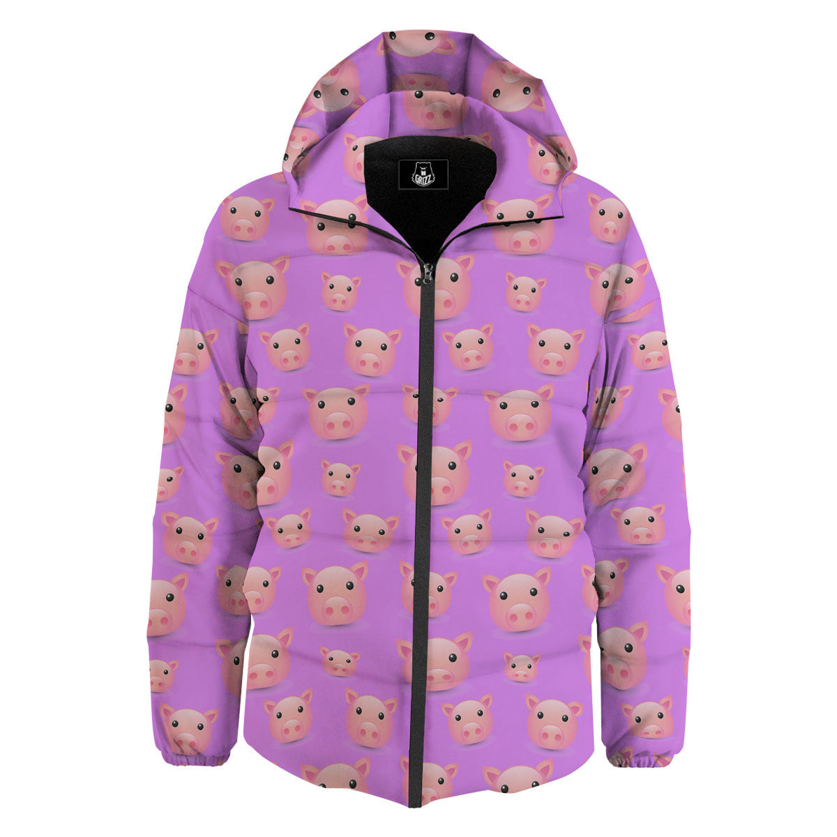Cute Pink Pig Face Emoji Print Pattern Down Jacket