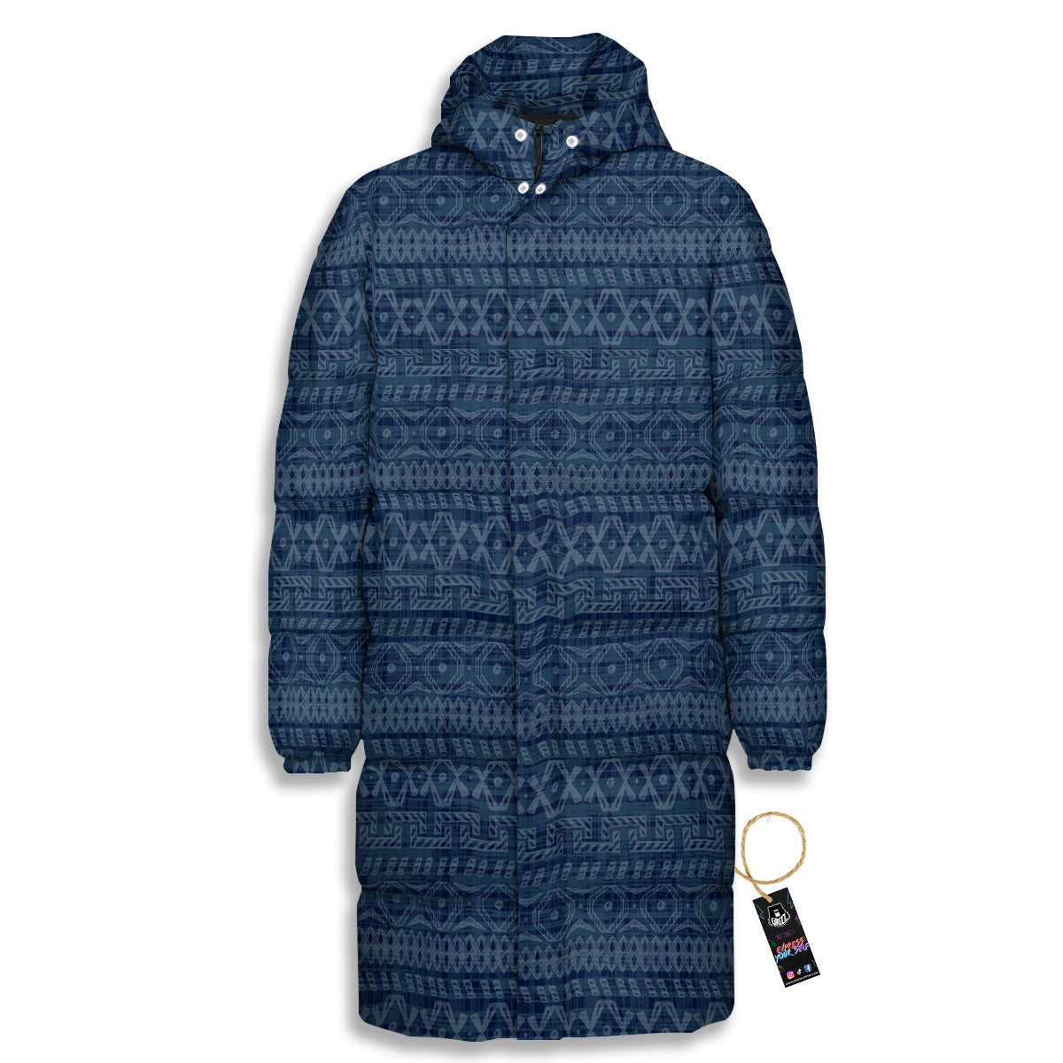 Denim Jeans Native Print Pattern Long Down Jacket