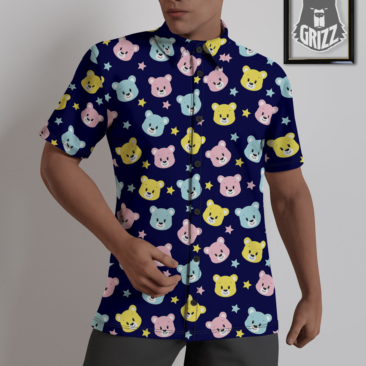 Emoji Bear Print Pattern Untucked Shirts