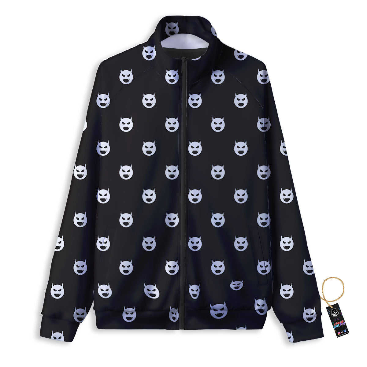 Emoji Devil Print Pattern Track Jacket