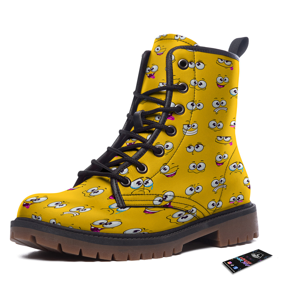 Funny Face Emoji Cartoon Print Pattern Work Boots