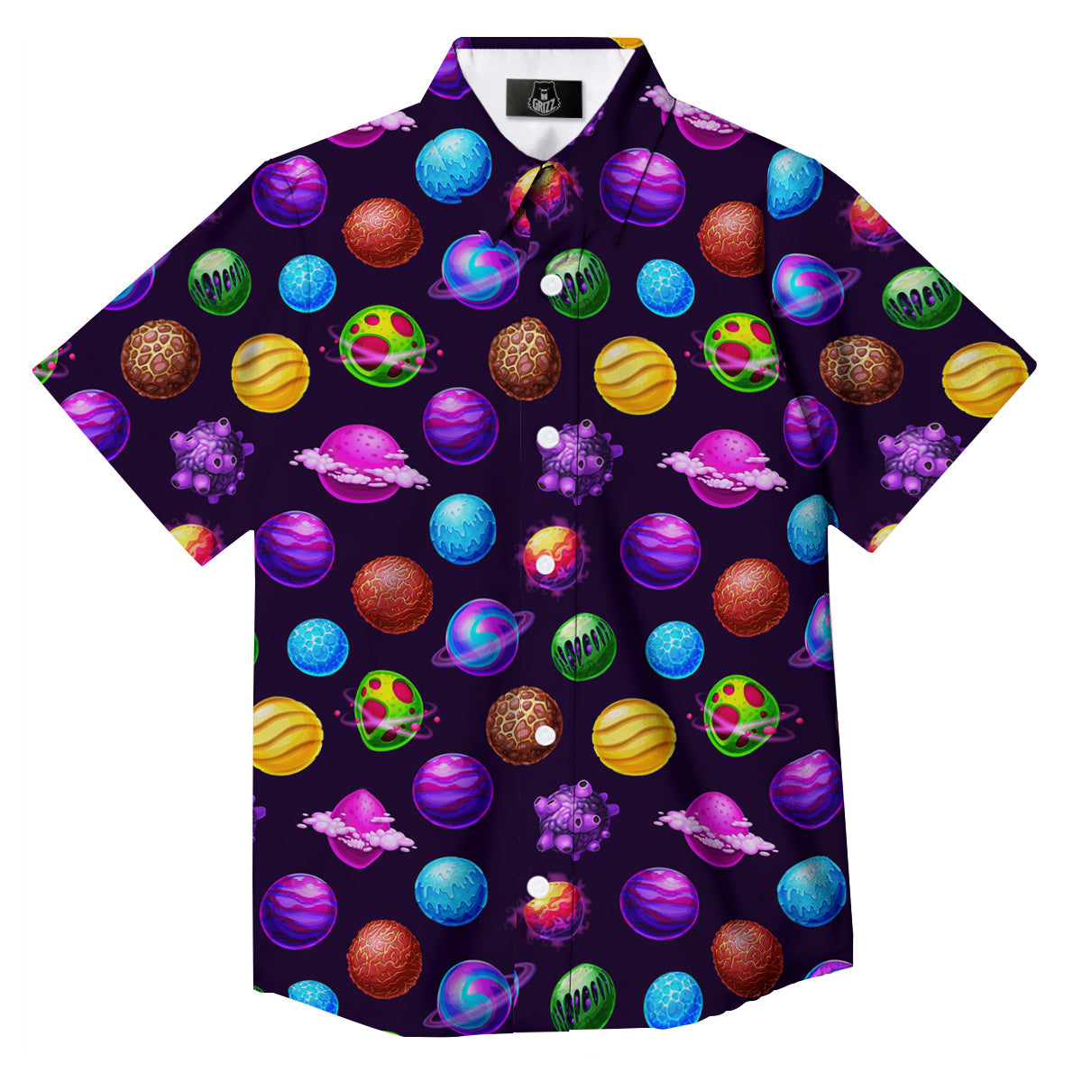 Galaxy Planets And Space Stars Colorful Print Pattern Button Up Shirt