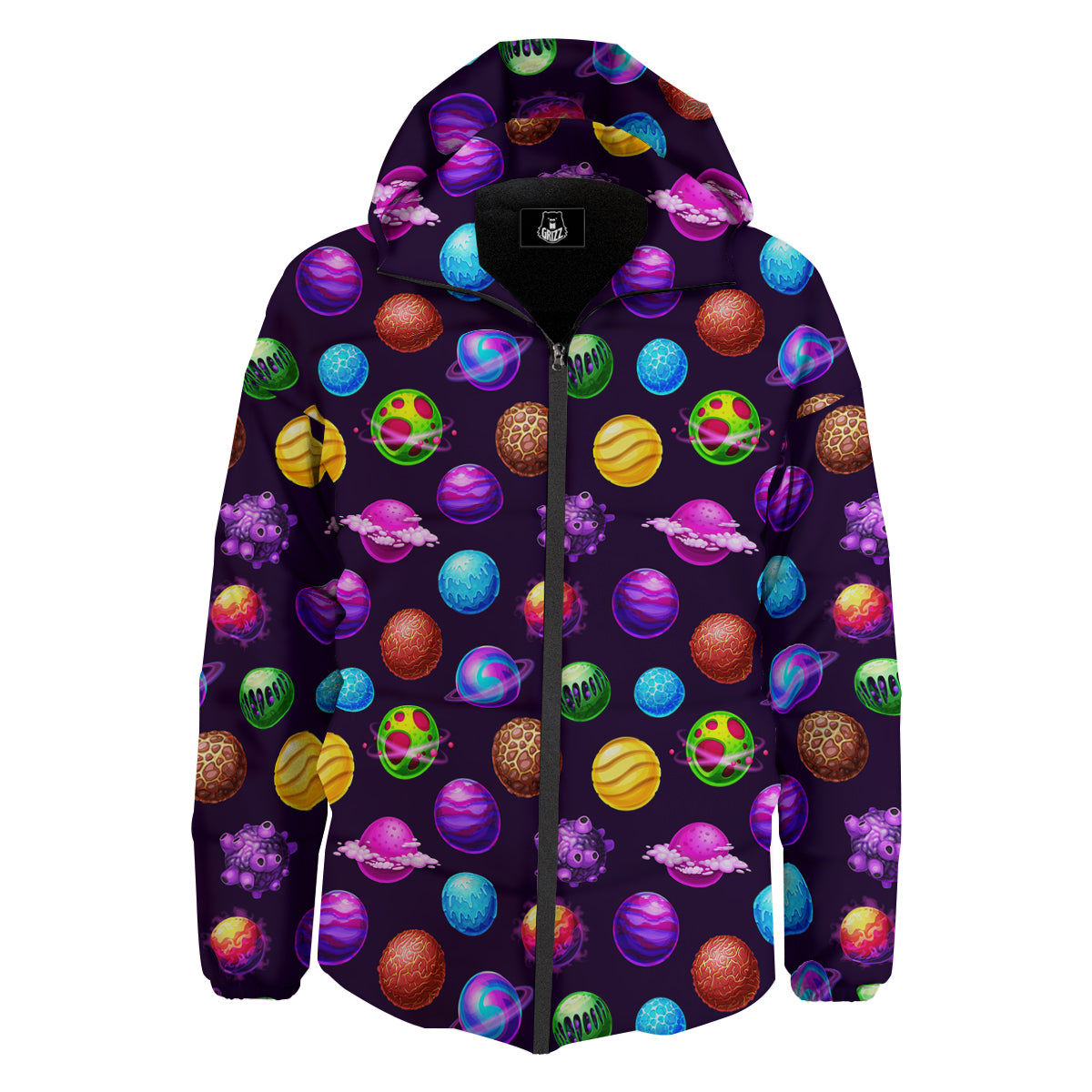 Galaxy Planets And Space Stars Colorful Print Pattern Down Jacket