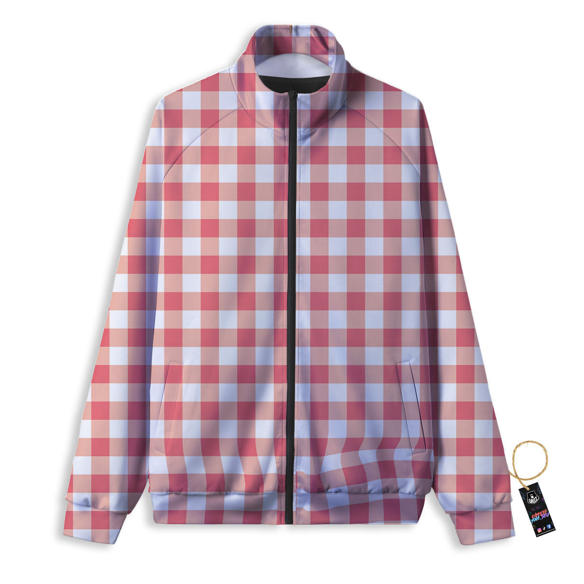 Gingham White And Pink Print Pattern Track Jacket