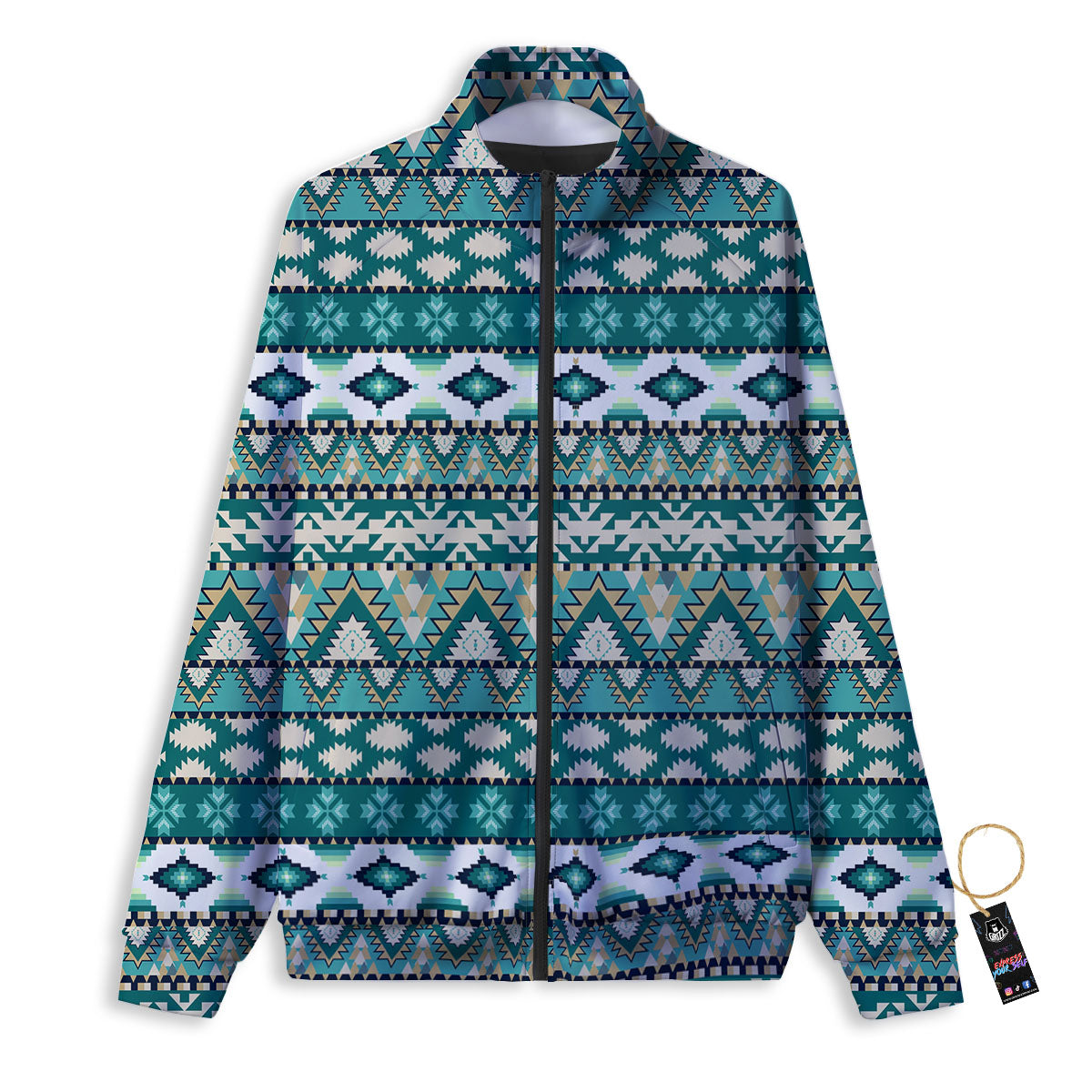 Green Indian Tribal Native Print Pattern Track Jacket