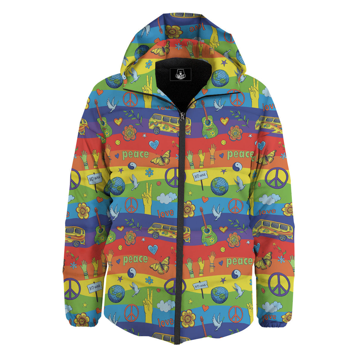 Hippie Drawing Psychedelic Wave Print Pattern Down Jacket