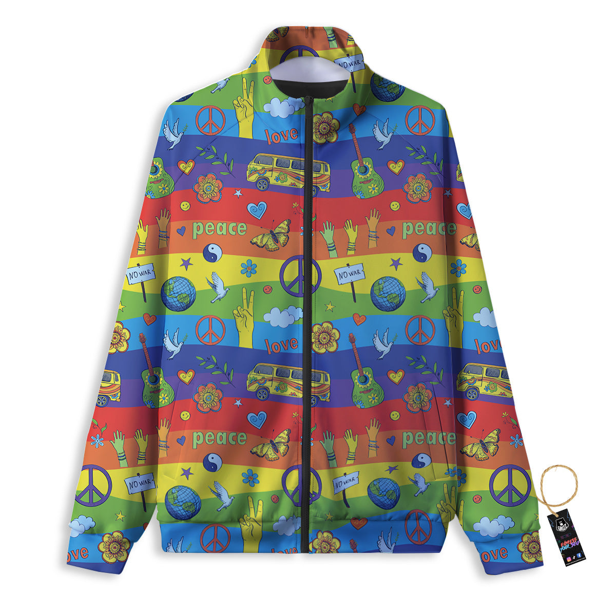 Hippie Drawing Psychedelic Wave Print Pattern Track Jacket