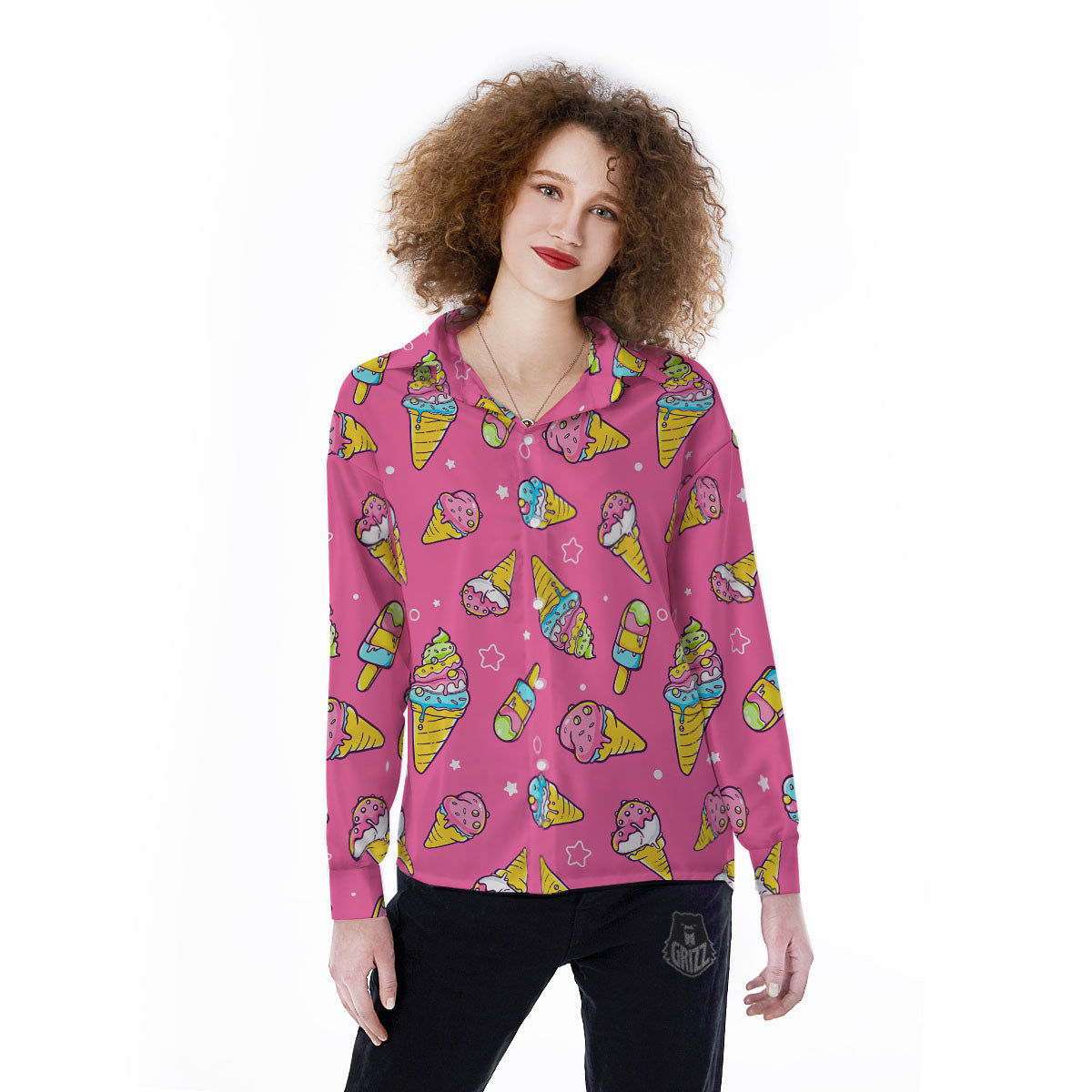 Ice Cream Pink Print Pattern Women's Long Sleeve Shirts