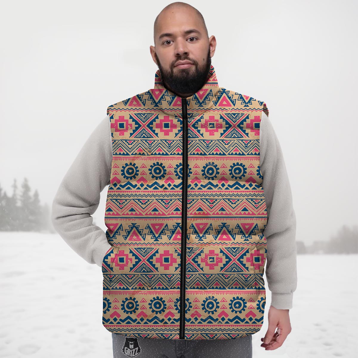 Indian Tribal Native Print Pattern Down Vest