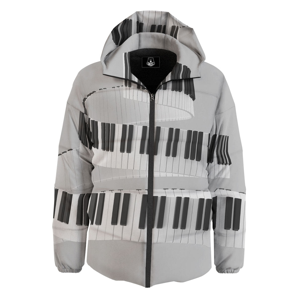 Keyboard Spiral Piano Print Down Jacket