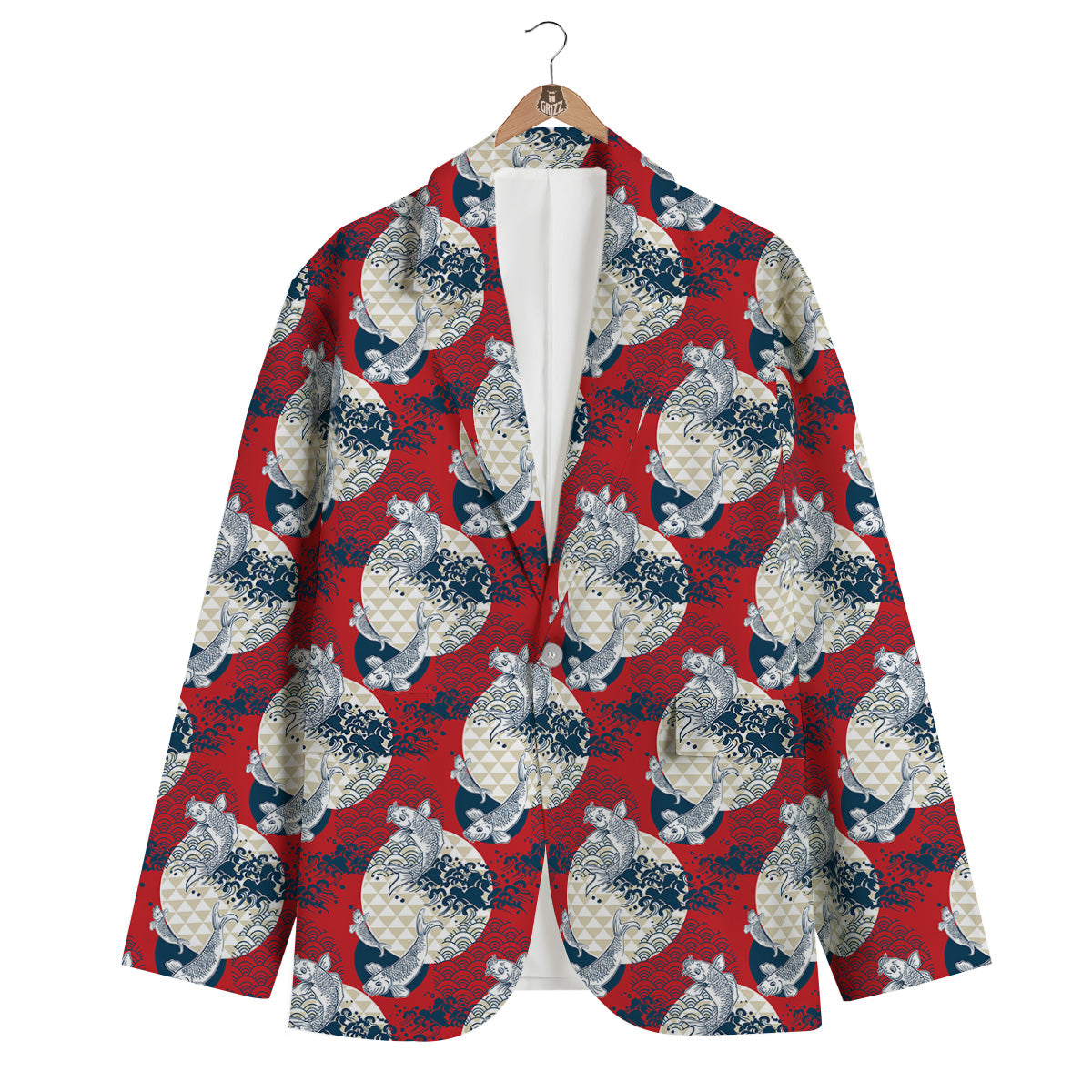 Koi Fish Japanese Wave Print Pattern Men's Blazer