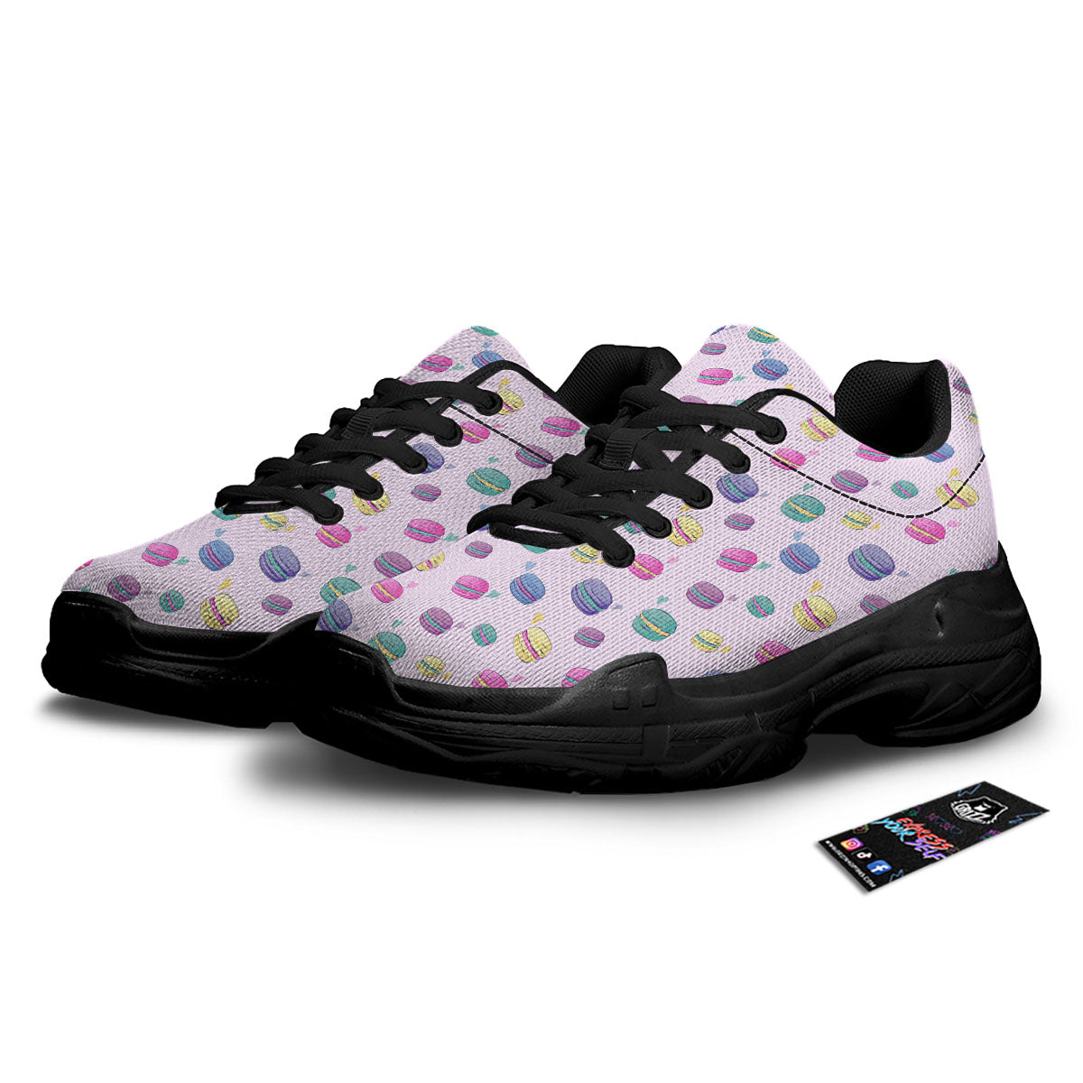 Macaron Colorful Print Pattern Black Chunky Shoes