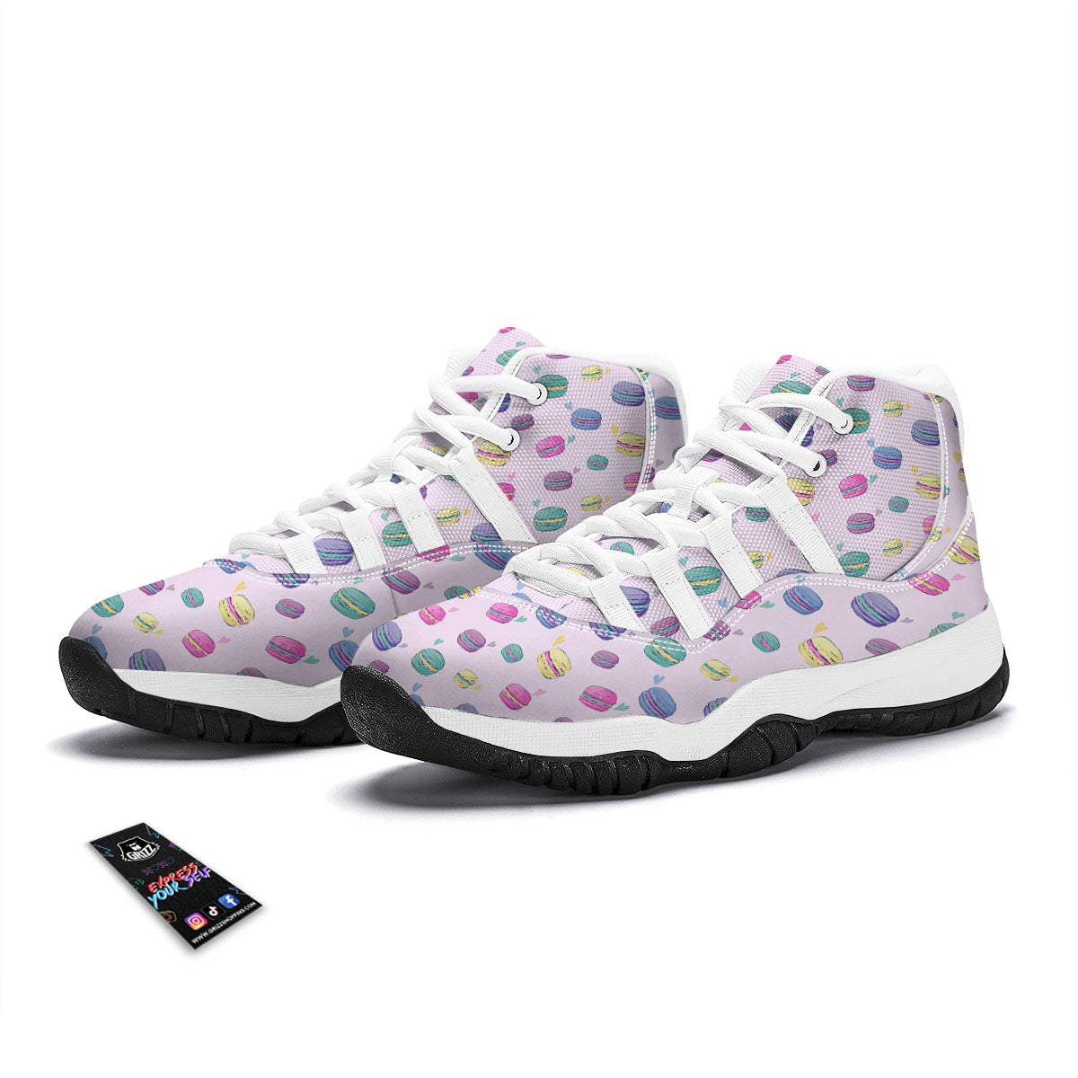 Macaron Print Pattern White Bball Shoes