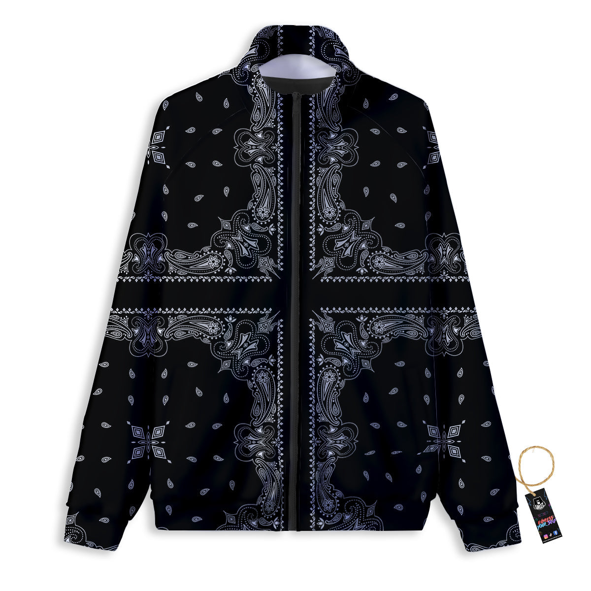 Paisley Bandana Black And White Print Pattern Track Jacket