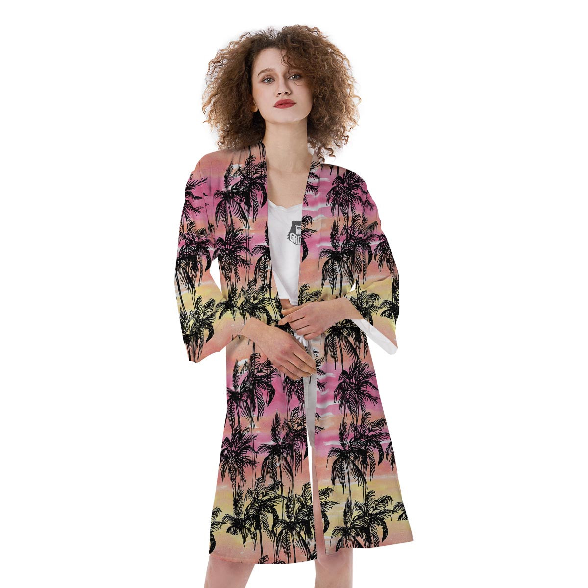 Palm Tree Sunset Print Pattern Kimono