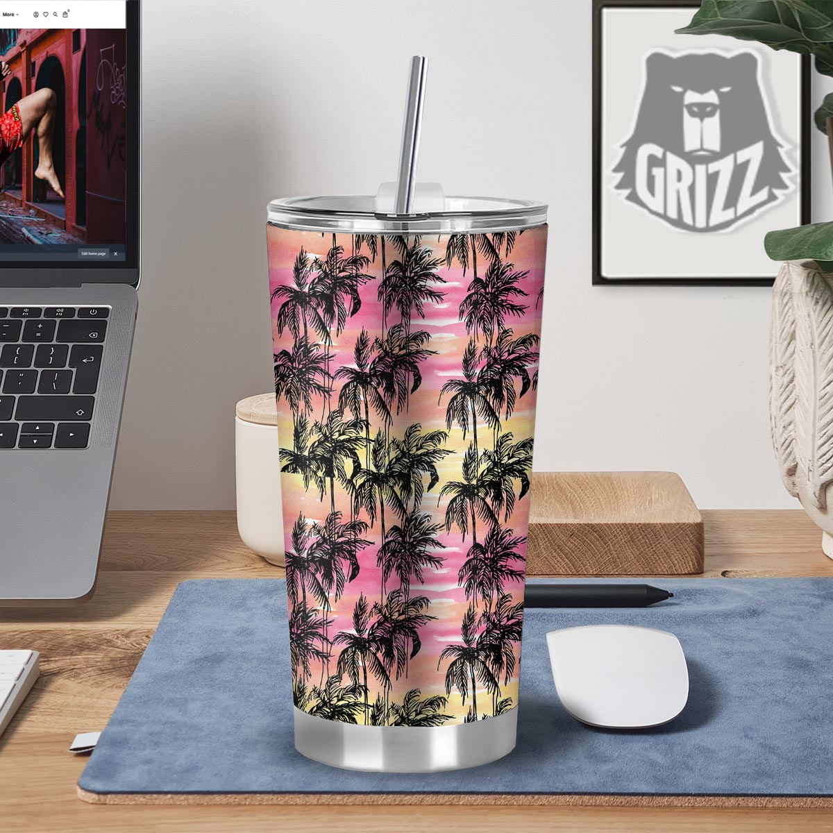 Palm Tree Sunset Print Pattern Tumbler