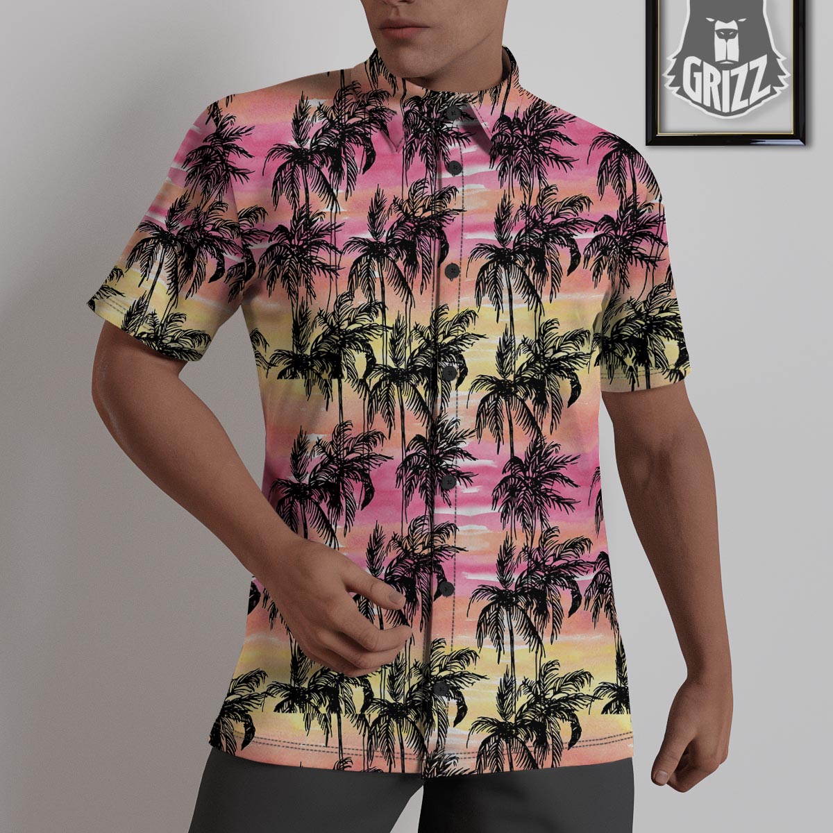 Palm Tree Sunset Print Pattern Untucked Shirts