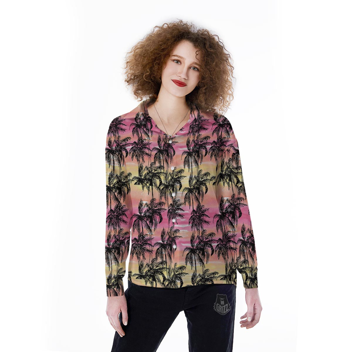 Palm Tree Sunset Print Pattern Women's Long Sleeve Shirts