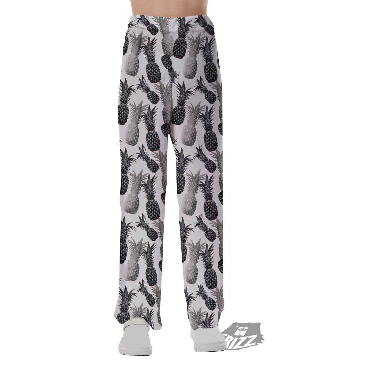 Pineapple Grey Watercolor Print Pattern Pajama Pants