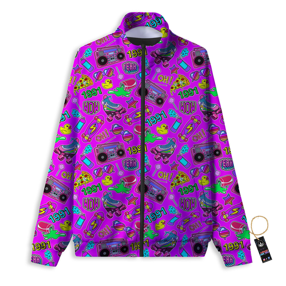 Pink Retro Stickers 90s Print Pattern Track Jacket