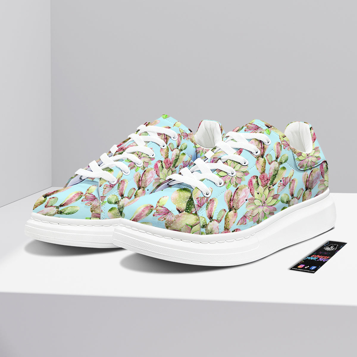 Plant Cactus Watercolor Print Pattern Platform Shoes