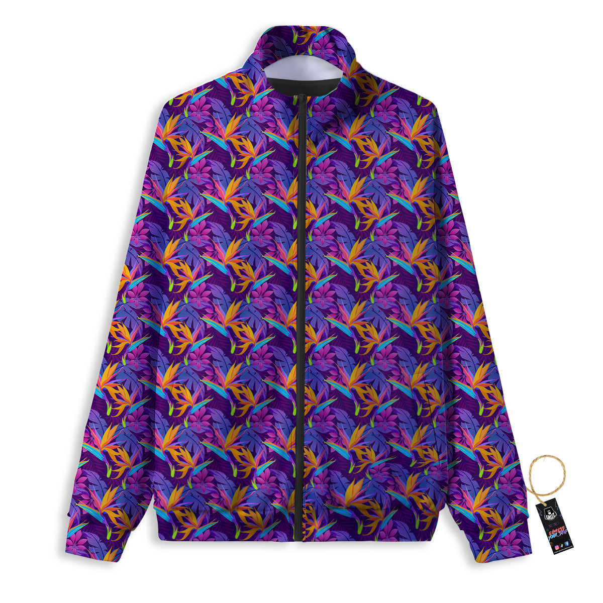 Purple Tropical Leaves Print Pattern Track Jacket