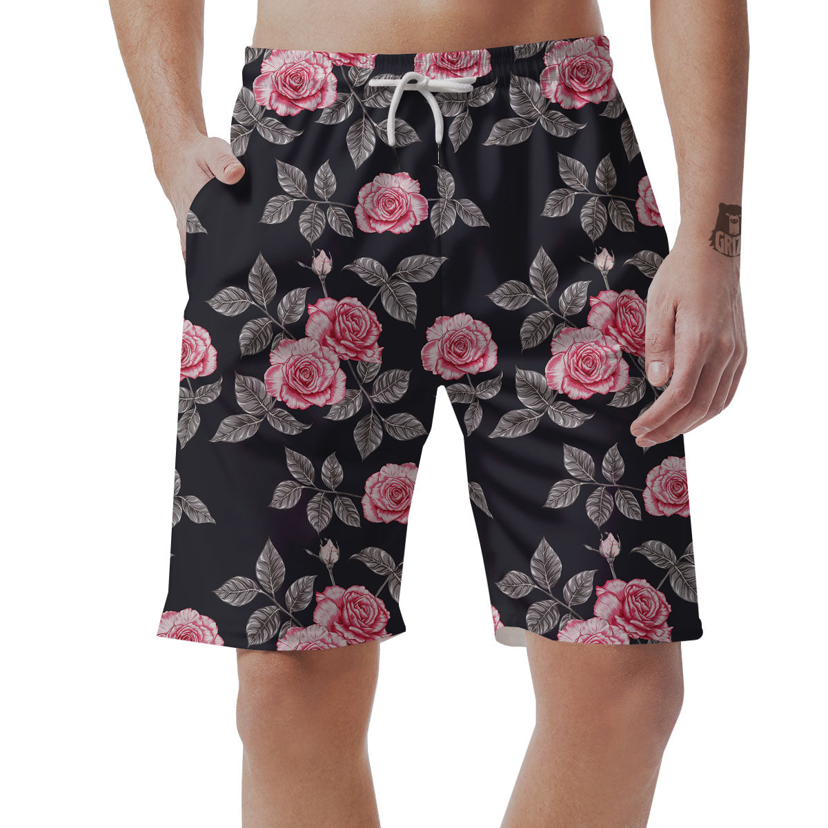 Rose Pink Print Pattern Men's Shorts