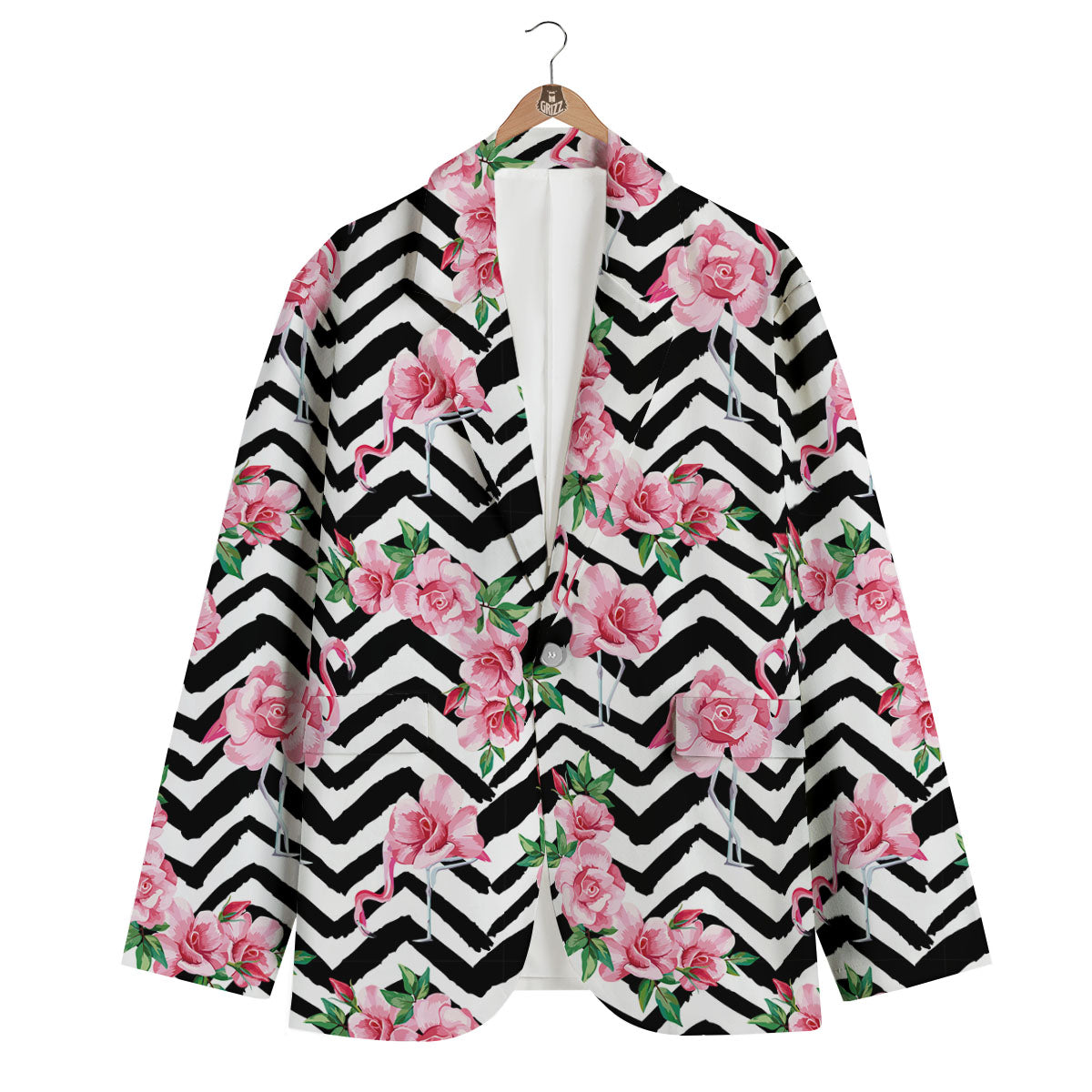 Rose Zigzag Pink Print Pattern Men's Blazer