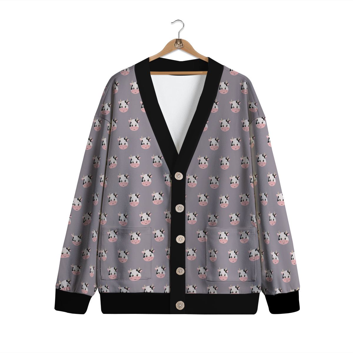 Smiley Cow Cartoon Print Pattern Cardigan