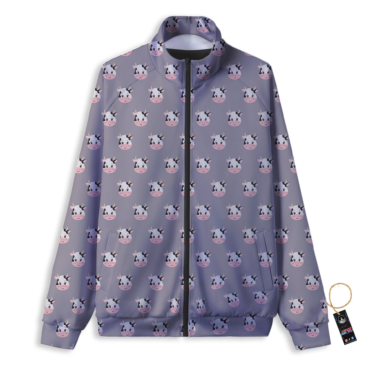 Smiley Cow Cartoon Print Pattern Track Jacket