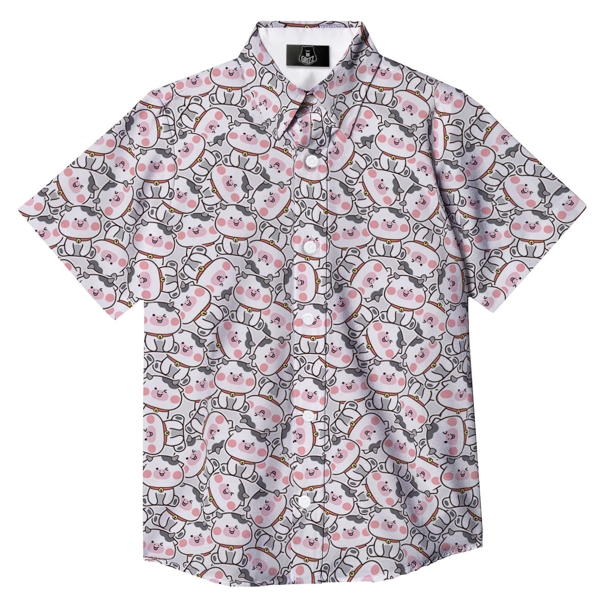 Smiley Cow Cute Print Pattern Button Up Shirt