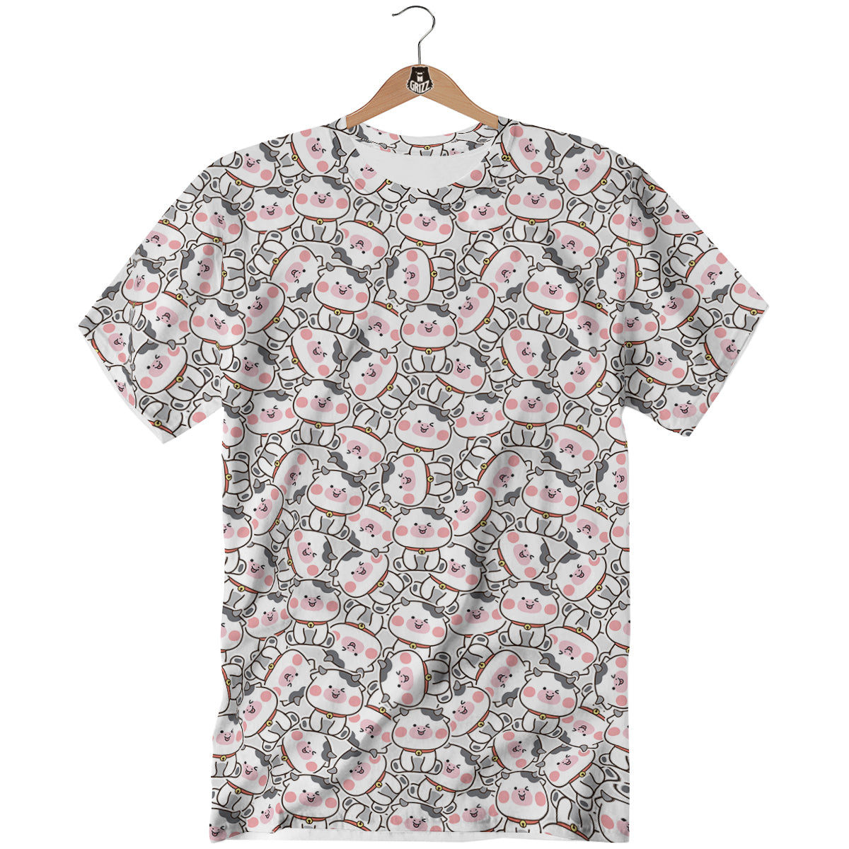 Smiley Cow Cute Print Pattern T-Shirt