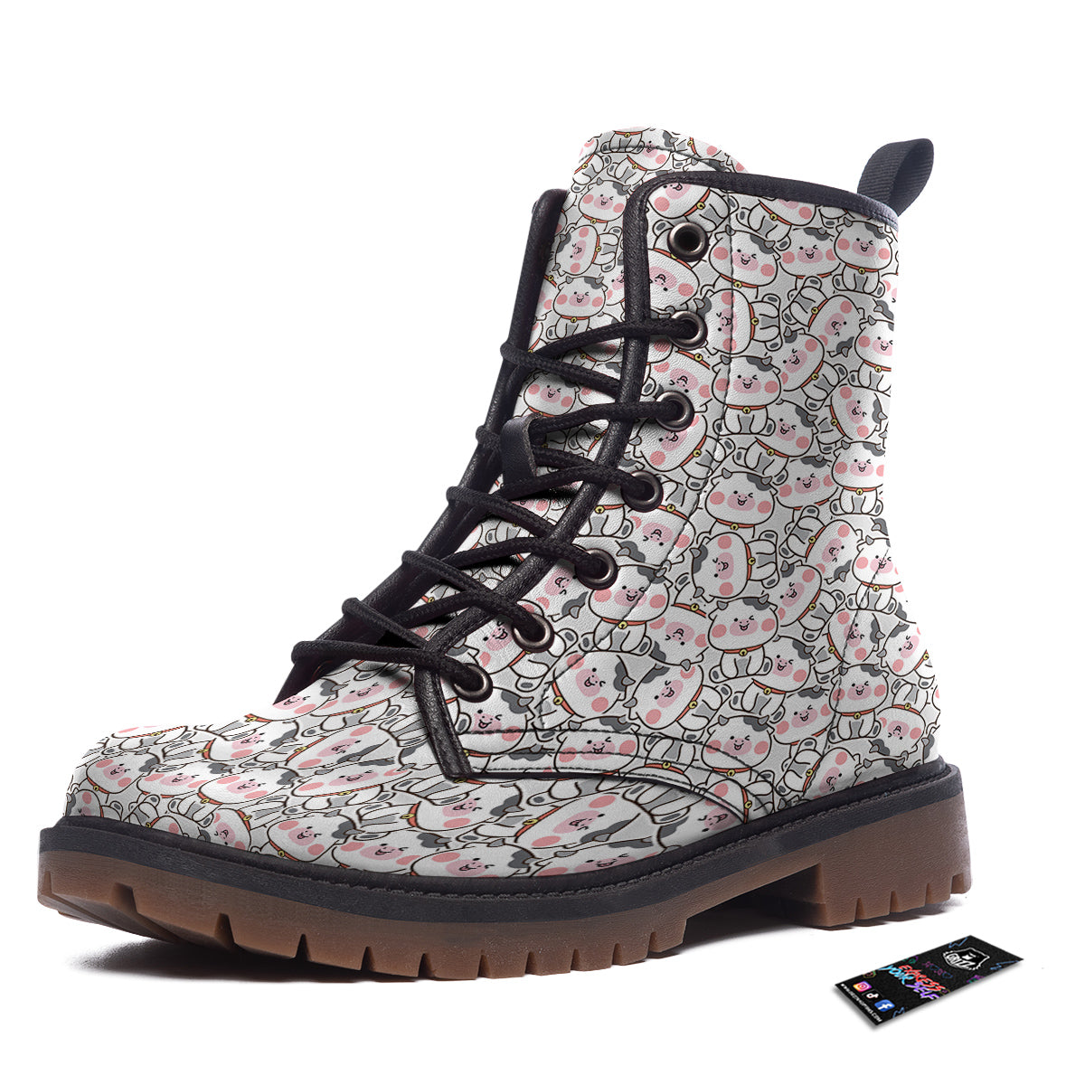 Smiley Cow Cute Print Pattern Work Boots