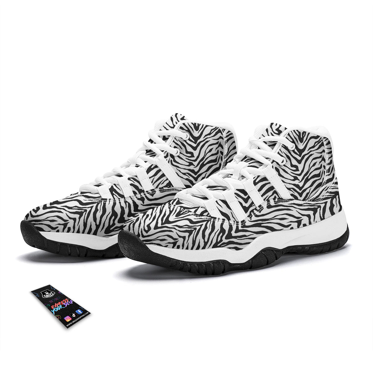 Stripe White Tiger Print Pattern White Bball Shoes