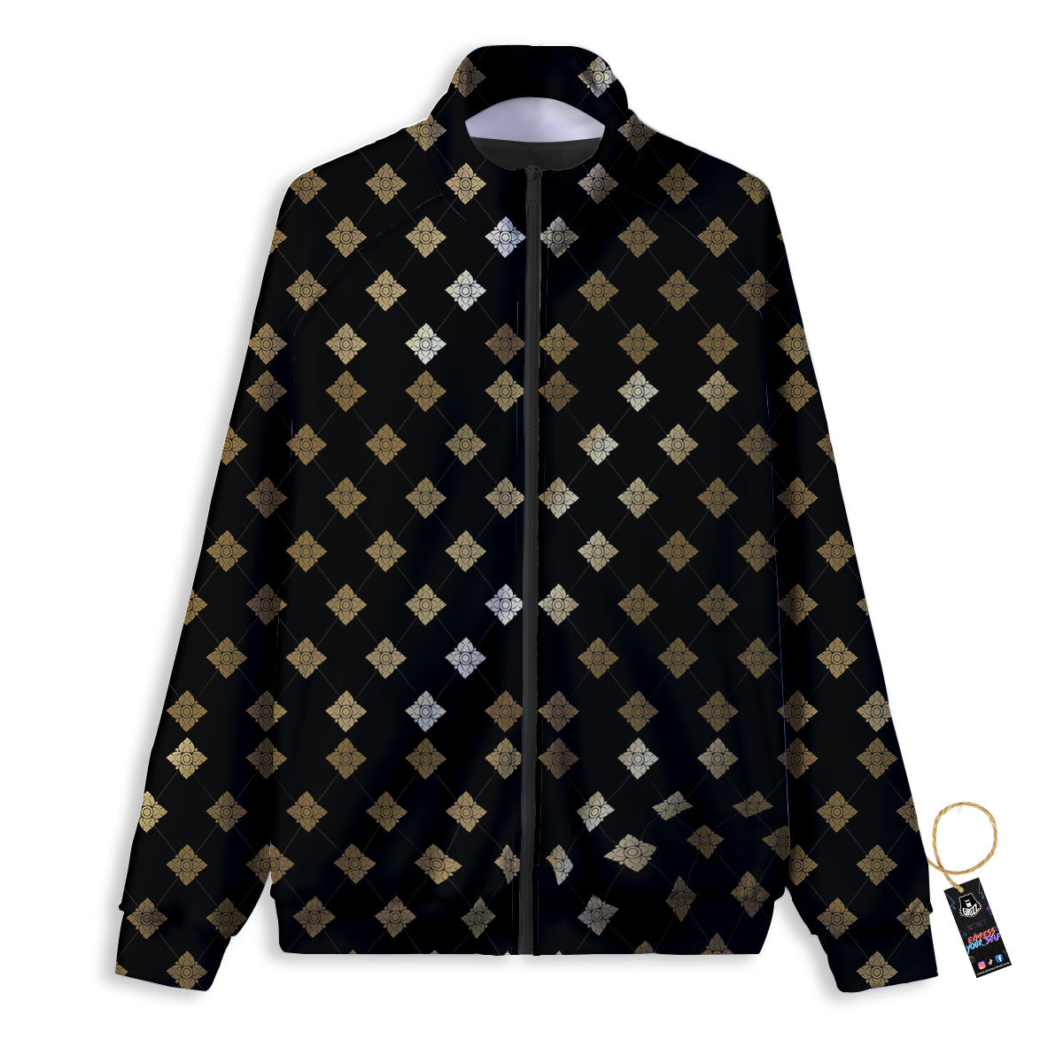 Thai Black And Gold Print Pattern Track Jacket