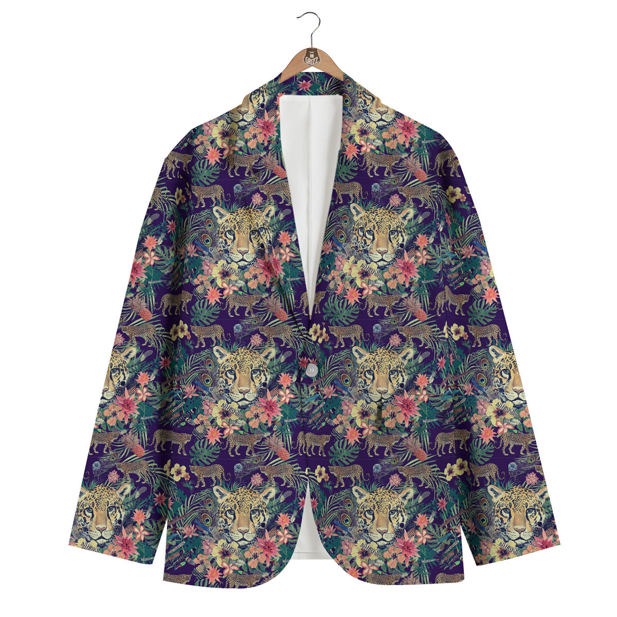 Tiger Flower And Print Pattern Men's Blazer