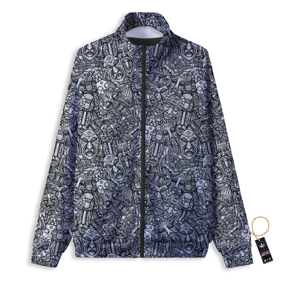 Totem White And Grey Print Pattern Track Jacket