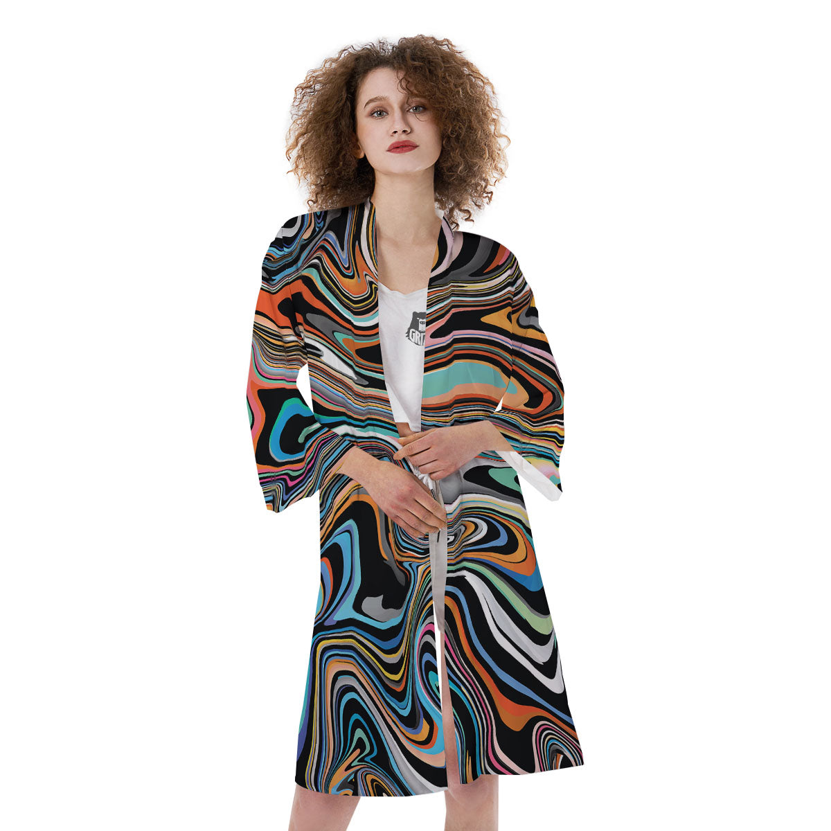 Wavy Psychedelic Print Pattern Kimono